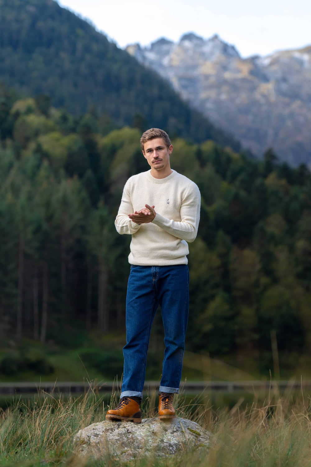 White round neck French wool sweater - Men - Made in France