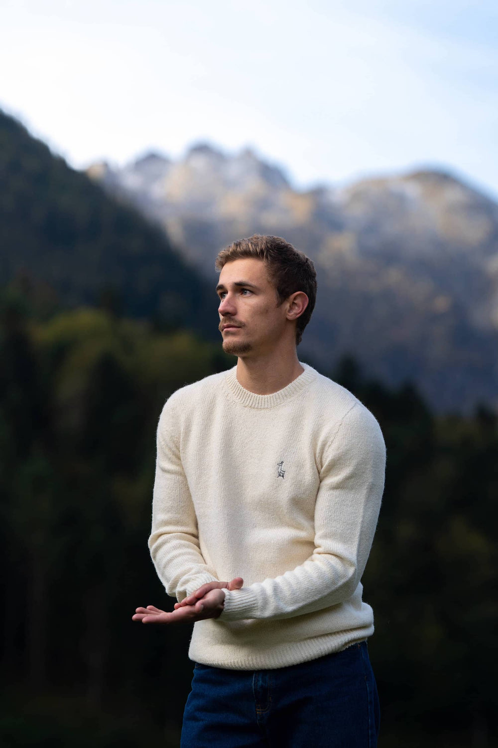 White round neck French wool sweater - Men - Made in France